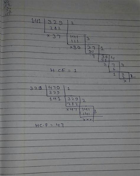 Find The Hcf Of 141 329 And 470 Using Long Division Method