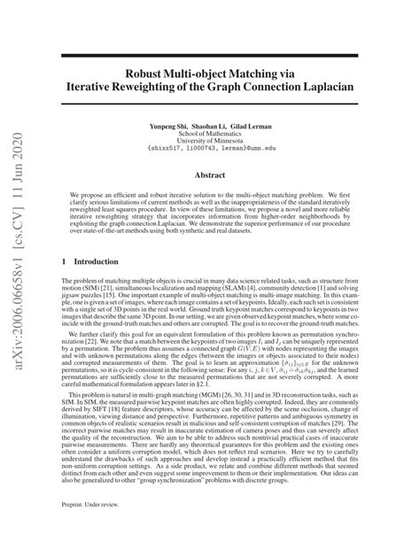 Pdf Robust Multi Object Matching Via Iterative Reweighting Of The Graph Connection Laplacian