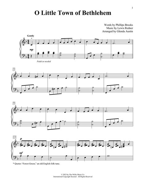 Lewis H Redner O Little Town Of Bethlehem Arr Glenda Austin Sheet