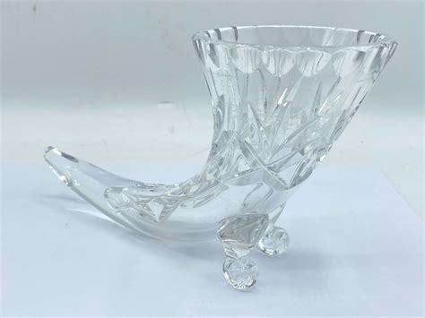 Vintage West Germany Cut Crystal Cornucopia Shaped Vase