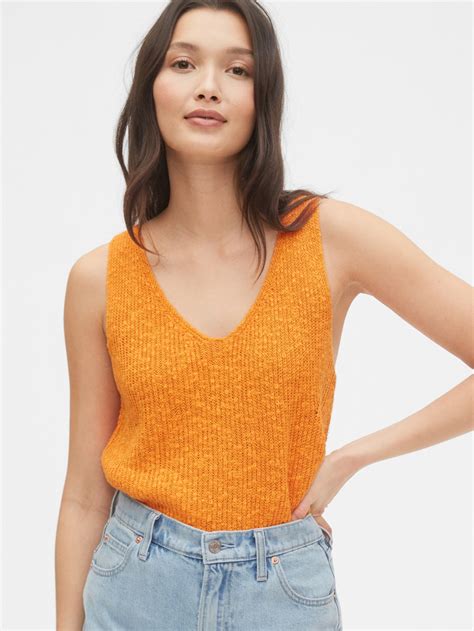 Ribbed V Neck Sweater Tank In Linen Cotton Knitted Top Outfit Vneck