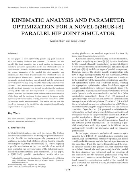 Pdf Kinematic Analysis And Parameter Optimization For A Novel 23hus