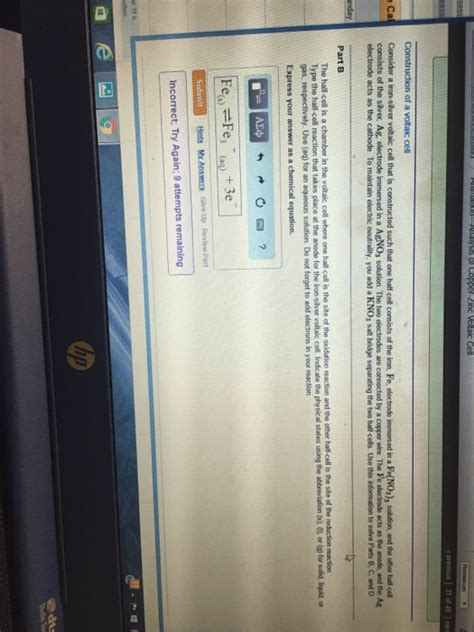 Solved Consider A Iron Silver Voltaic Cell That Is