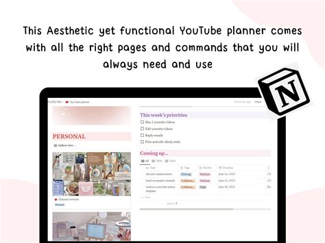 Youtube Planner Notion Template Aesthetic Notion Template For Youtubers Youtube For Beginners