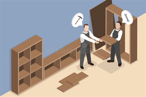 3d Isometric Flat Vector Conceptual Illustration Of Furniture Assembly Stock Vector