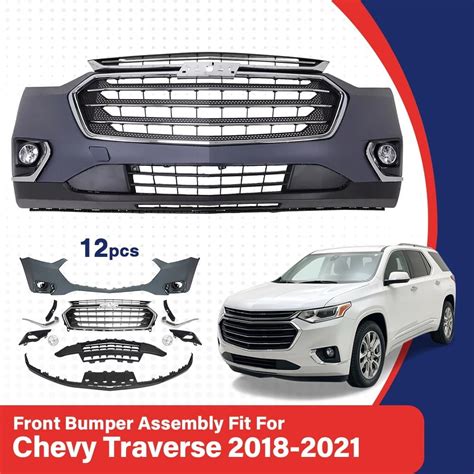 Front Bumper Cover Assembly Grille Kit For 2018 2021 Chevy Traverse W