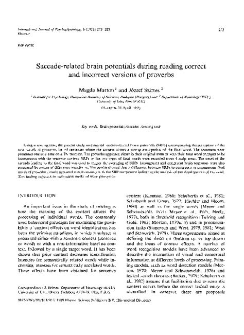 Pdf Saccade Related Brain Potentials During Reading Correct And
