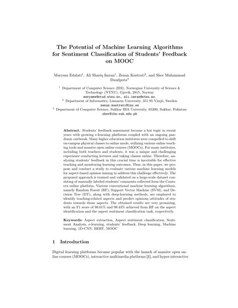 Pdf The Potential Of Machine Learning Algorithms For Sentiment