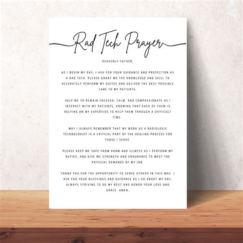Rad Tech Prayer Wall Art Printable Christian Rad Tech Office Decor