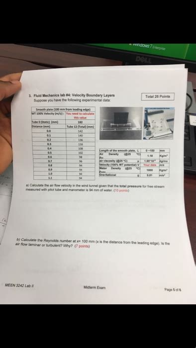 Fluid Mechanics Lab Velocity Boundary Layer Chegg
