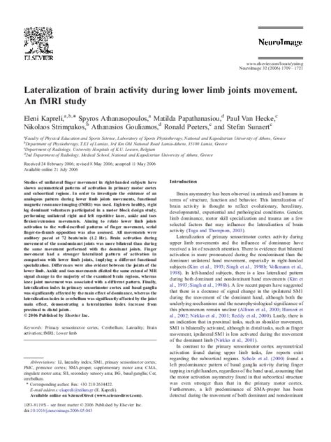 Pdf Lateralization Of Brain Activity During Lower Limb Joints