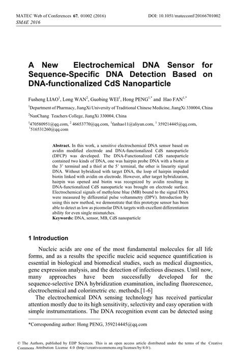 Pdf A New Electrochemical Dna Sensor For Sequence Specific Dna