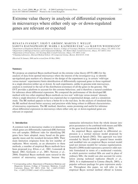 Pdf Extreme Value Theory In Analysis Of Differential Expression In