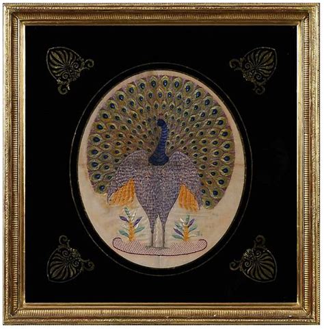 Framed Peacock Silk Needlework On Satin Sold At Auction On 25th March
