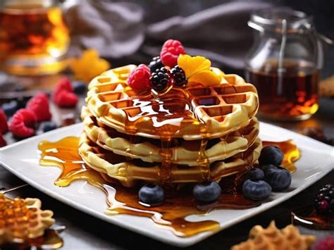Premium Ai Image Strip Waffles With Maple Syrup