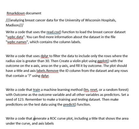 Solved Rmarkdown Document Analyzing Breast Cancer Data Chegg