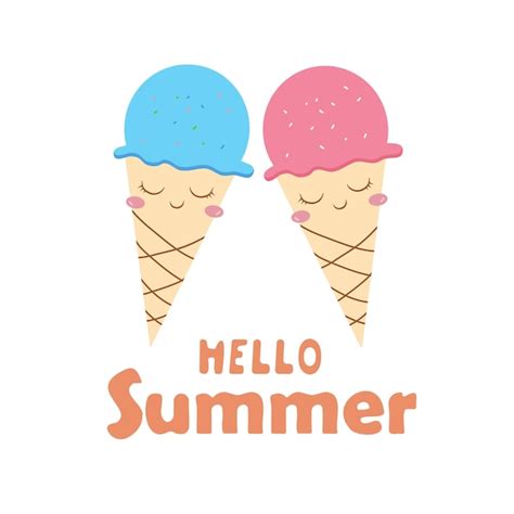 Premium Vector | A pink and blue ice cream cone with the word hello summer on it.