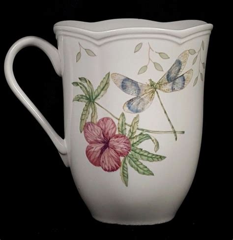 Lenox Butterfly Meadow Dragonfly Coffee Mug Porcelain Scalloped Retired