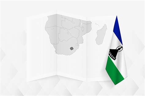 한쪽에 바소토 깃발이 걸려 있는 레소토의 회색조 지도 다양한 유형의 뉴스에 대한 벡터 맵입니다 교육에 대한 스톡 벡터 아트 및 기타 이미지 Istock