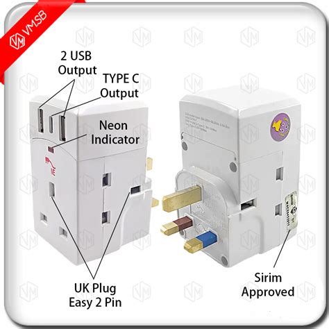 Usb Way Adaptor Adapter Adaport Trailing Travel Traveller Neon Multi Multiple Socket Plug Fast