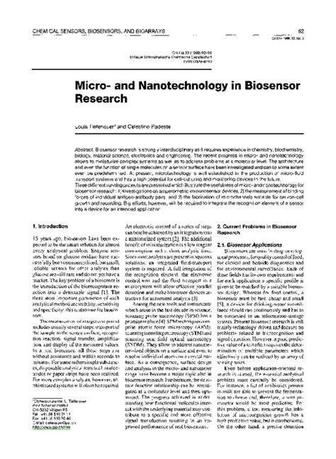 Pdf Chemical Sensors Biosensors And Bioarrays Micro And Nanotechnology In Biosensor Research