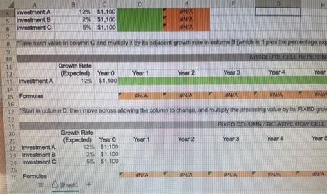 in the given spreadsheet three investments are