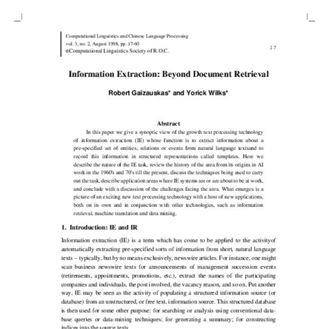 Information Extraction Beyond Document Retrieval Acl Anthology