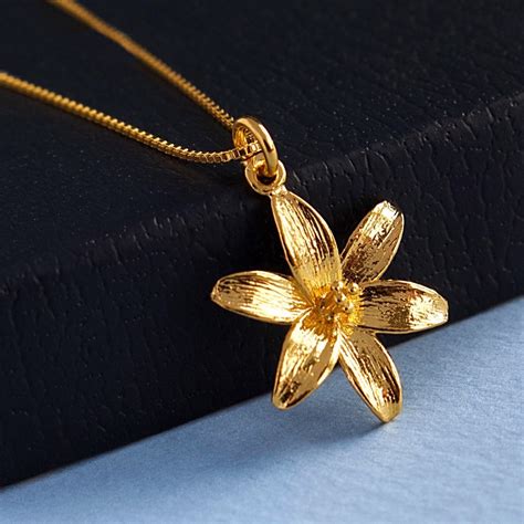 Gold Lily Flower Pendant Necklace 24k Gold Vermeil Style Lily And Gold Filled Chain Mothers Day
