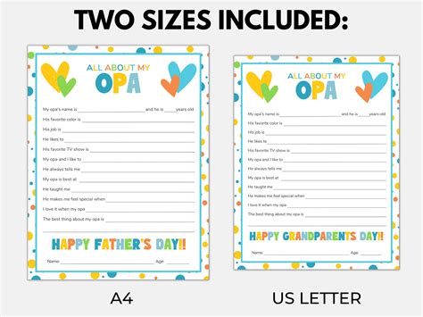All About My Opa Printable Grandpa Fathers Day T All About Granddad Keepsake T T
