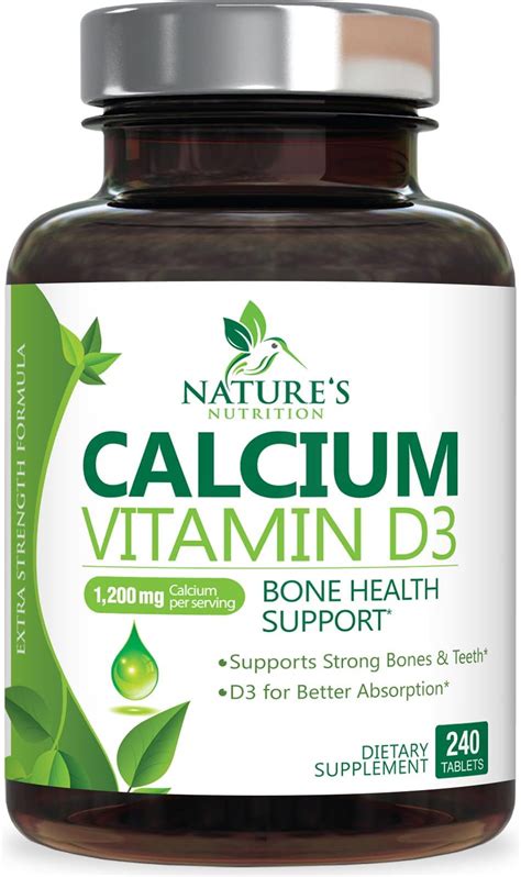 Natures Nutrition Calcium 1200 Mg Vitamin D3 1600 Iu Bone Strength