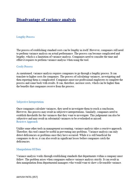 Disadvantages Of Varience Analysis Pdf Analysis Of Variance Variance