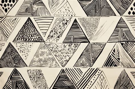 Abstract Hand Drawn Geometric Patterns In Black Ink Layered Over A