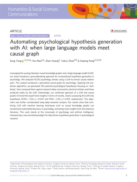 Automating Psychological Hypothesis Generation With Ai When Large Language Models Meet Causal