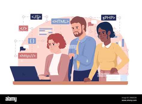 Software Developers Teamwork 2d Vector Isolated Illustration Stock