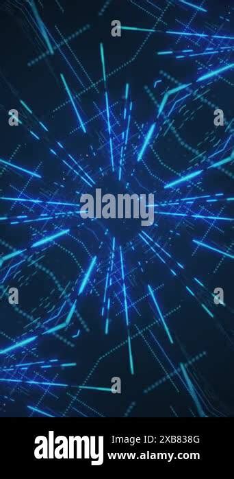 Vertical Video A Futuristic Blue Grid Network Of Blinking Digital Data Lights And Floating