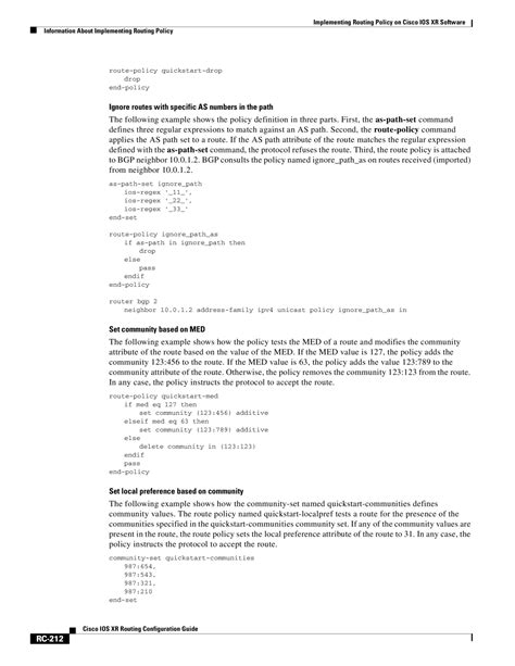 implementing routing policy cisco rpl community and extended