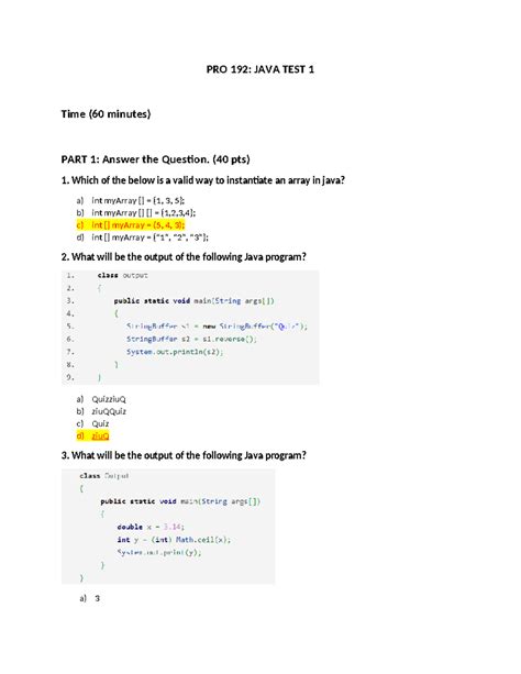 Pro192 Practicestest 1 Sum2023 Pro 192 Java Test 1 Time 60 Minutes