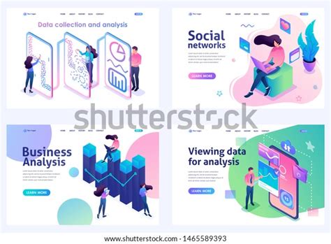 Set Isometric Conceptssocial Networks Data Analysis Stock Vector