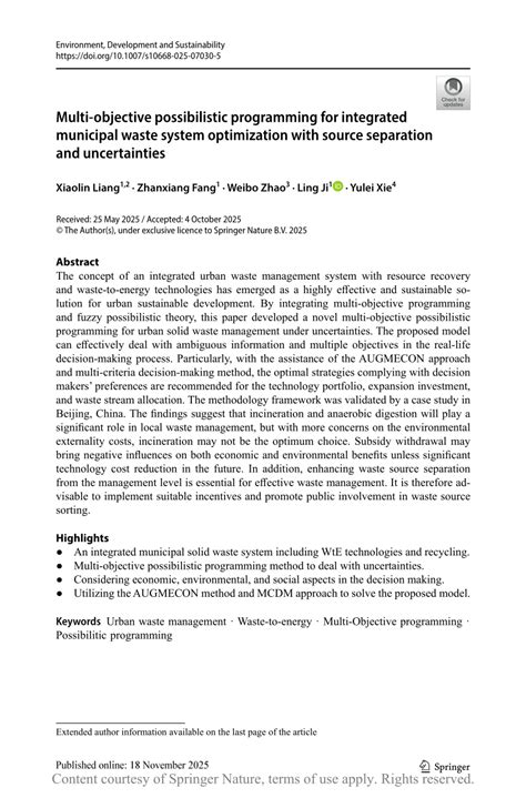 Multi Objective Possibilistic Programming For Integrated Municipal