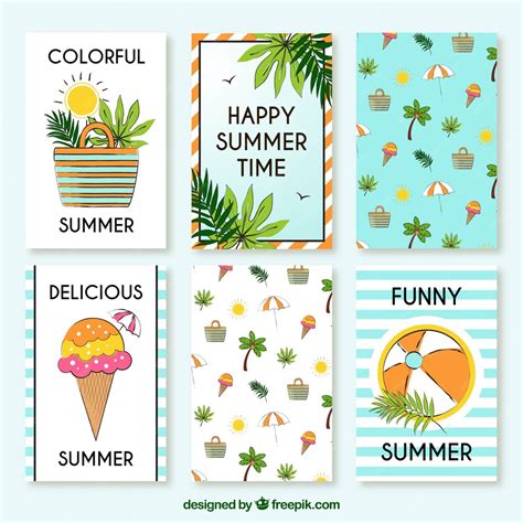 Free Vector Cute Hand Drawn Summer Cards With Elements