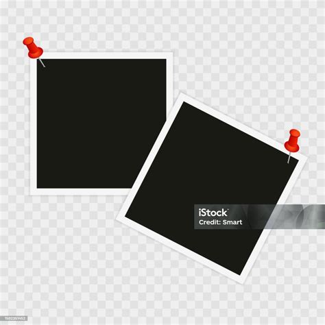 Bingkai Foto Dengan Pin Lurus Pin Gambar Paku Payung Template Kosong Untuk Foto Ilustrasi Vektor