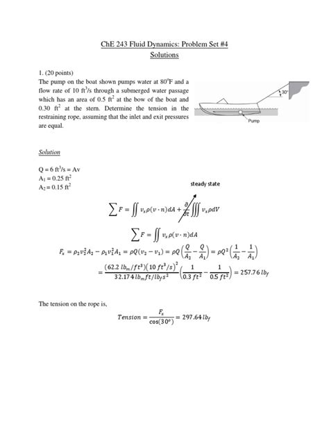 Che 243 Fluid Dynamics Problem Set 4 Solutions Solution Pdf Fluid Dynamics Motion Physics
