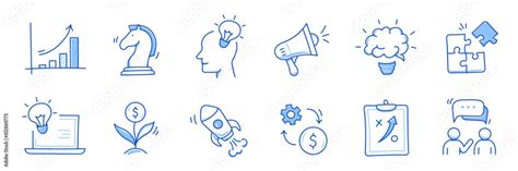 Business Idea Startup Doodle Line Icon Set Hand Drawn Doodle Sketch Line Style Business