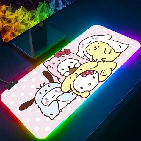 Hello Kitty Pom Purin Cinnamon Rgb Pc Gamer Keyboard Mouse Pad Mousepad Led Glowing Mouse Mats