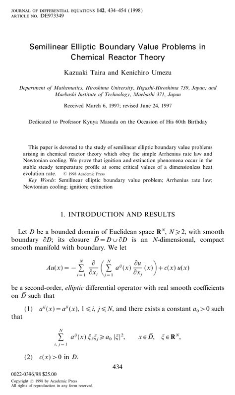Pdf Semilinear Elliptic Boundary Value Problems In Chemical Reactor Theory