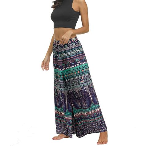 Buy Boho Printed Pants Lace Up Wide Leg Trousers Women Casual Sport