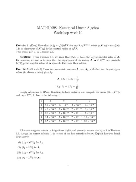 Workshop10 Solutions Pdf Eigenvalues And Eigenvectors Matrix