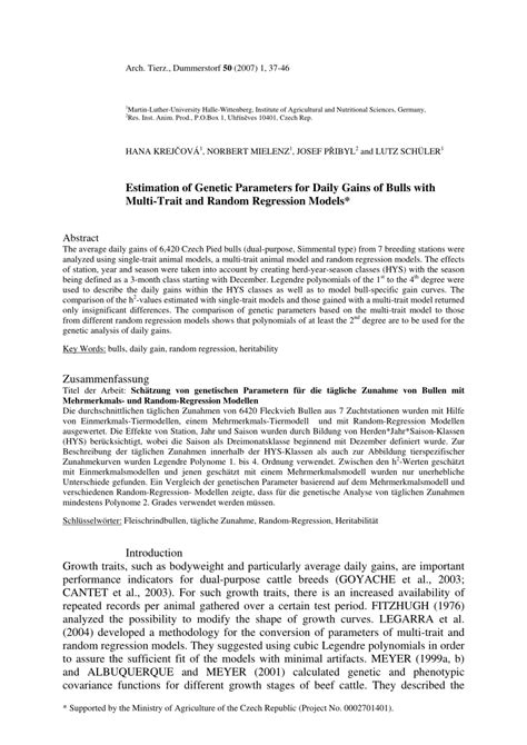 Pdf Estimation Of Genetic Parameters For Daily Gains Of Bulls With