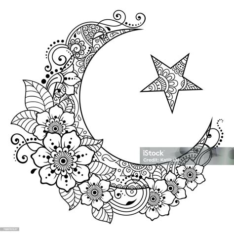 멘디 스타일의 꽃과 별과 초승달의 종교 이슬람 상징 만들기와 문신을위한 장식 기호 동부 이슬람 교도의 상징 0명에 대한 스톡 벡터 아트 및 기타 이미지 Istock