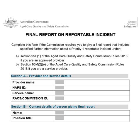 Final Report On Reportable Incident Form Aged Care Quality And Safety
